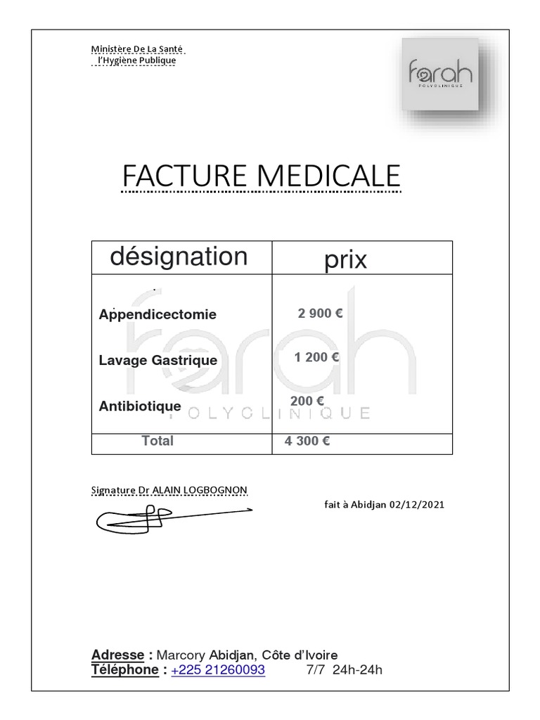 Facture Médicale d'Hôpital à Payer | PDF
