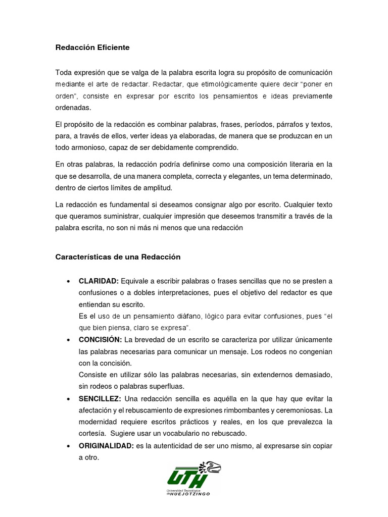 Características de Redacción Eficiente | PDF | Comunicación | Puntuación