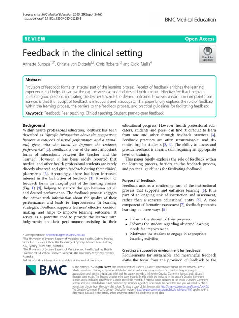 Feedback in The Clinical Setting: Review Open Access | PDF | Learning ...