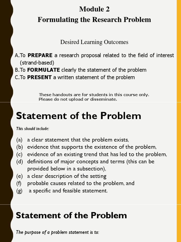 Module 2; Formulating the Research Problem | PDF