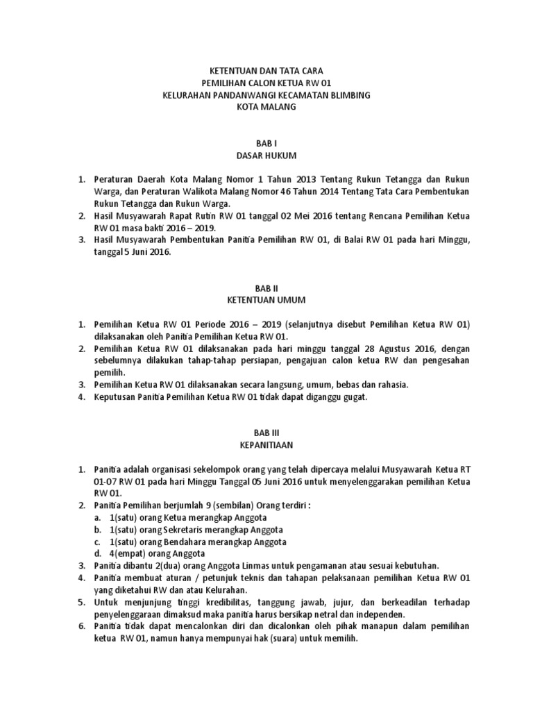 Ketentuan Dan Tata Cara Pemilihan Ketua RW | PDF