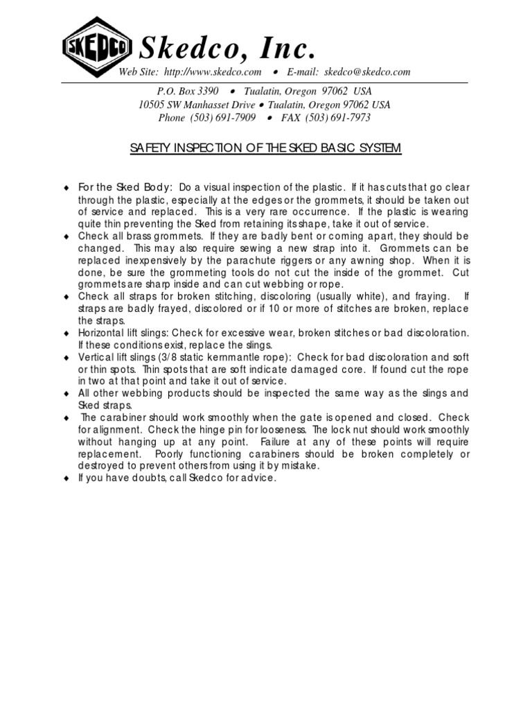 Skedco, Inc.: Safety Inspection of The Sked Basic System | PDF | Computers
