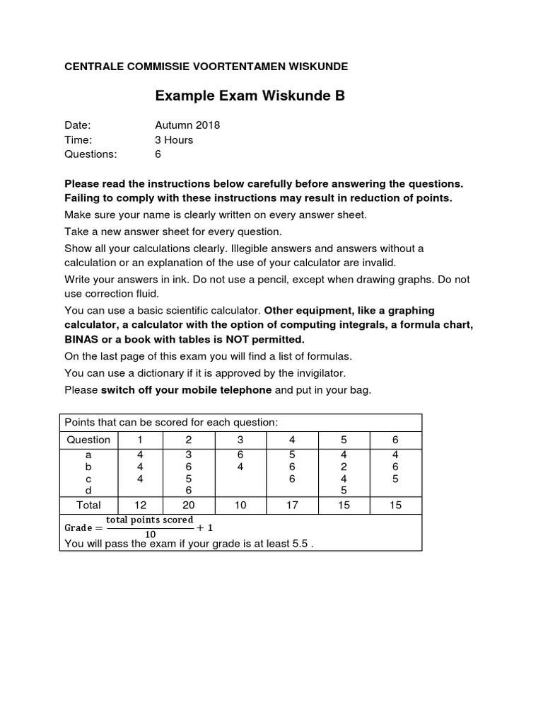 Voorbeeldtentamen Wiskunde B 1 - EN | PDF | Asymptote | Cartesian ...