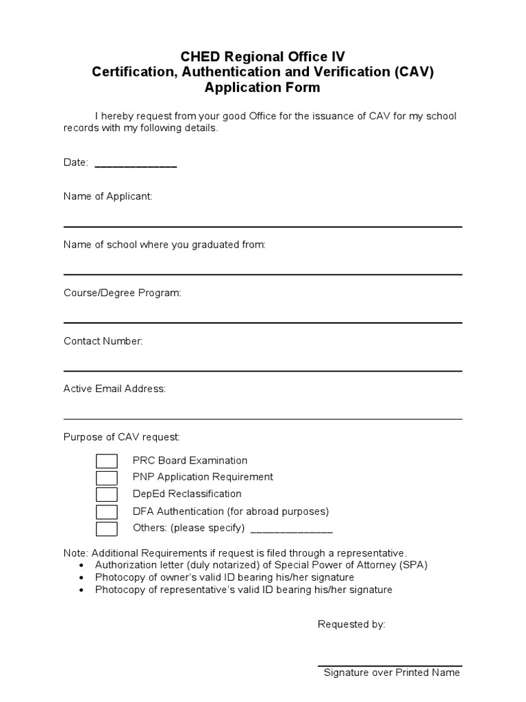 Certification, Authentication and Verification (CAV) Application Form ...