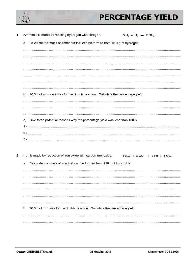 Chemsheets GCSE 1096 (Percentage Yield) | PDF | Chromium | Iron