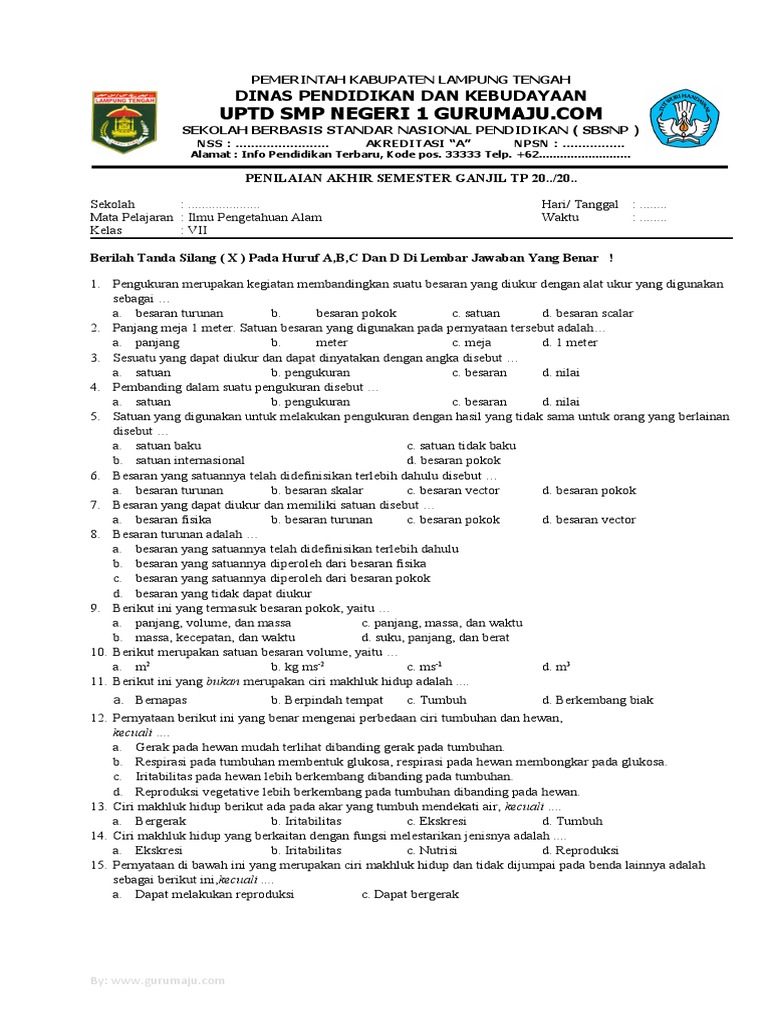 Soal PAS IPA KLS 7 Semester 1 | PDF
