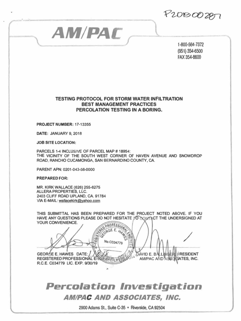 Percolation Testing For Storm Water Infiltration | PDF | Physical ...
