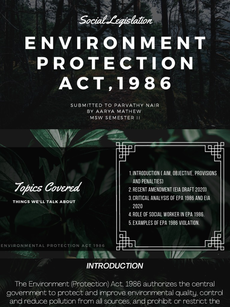 Analyzing the Environmental Protection Act of 1986 and its Role in ...