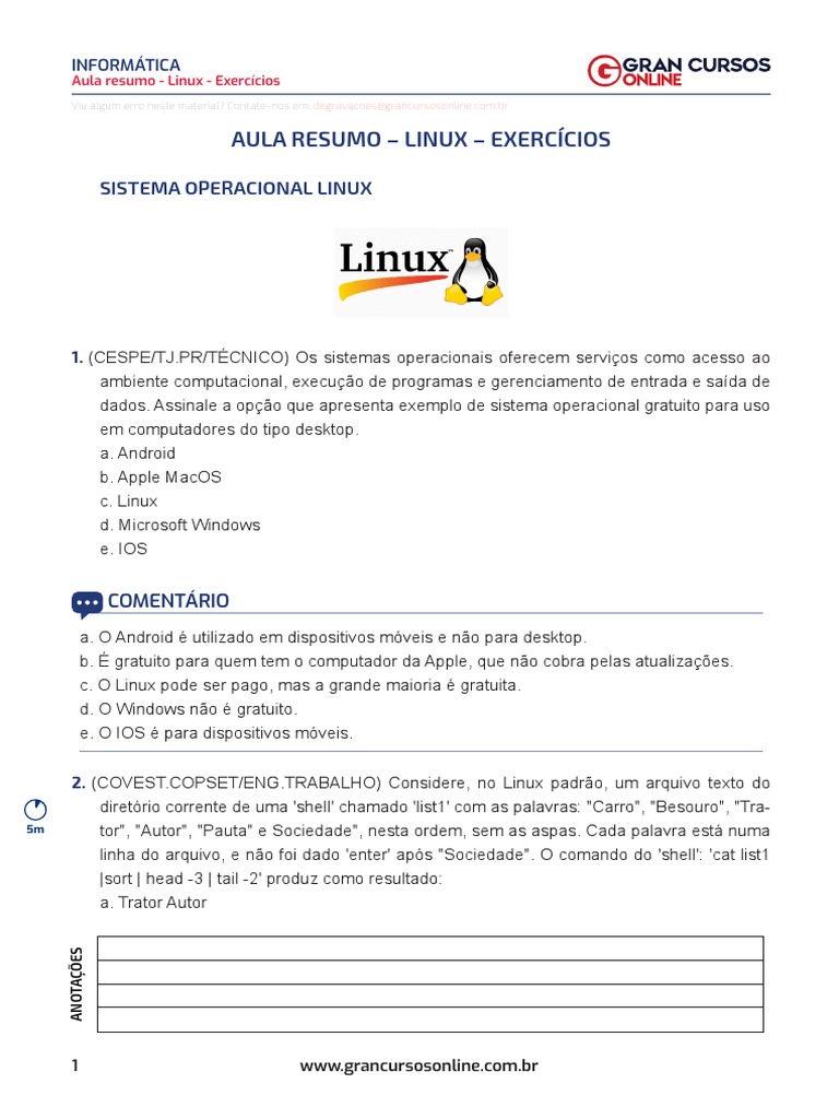Aula 17 - Aula Resumo - Linux - Exercícios | PDF | Linux | Shell ...
