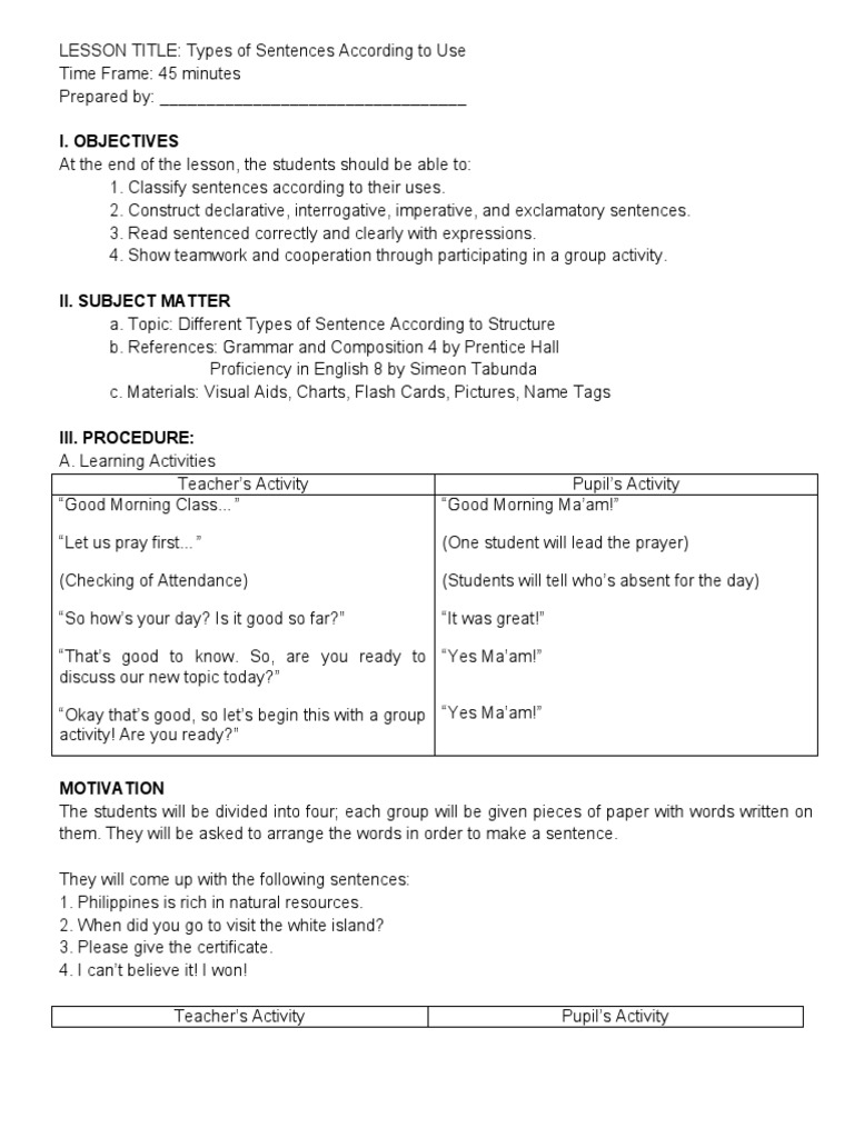 Lesson Plan | PDF | Question | Sentence (Linguistics)