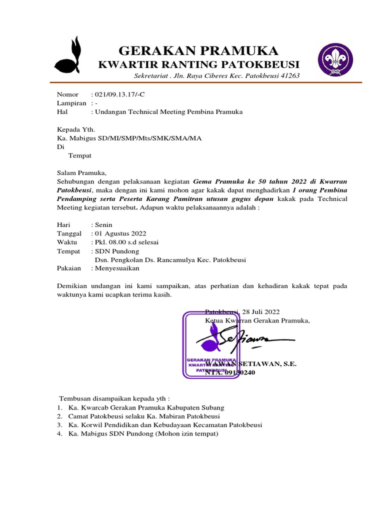 Surat Undangan Technical Meeting Pembina | PDF