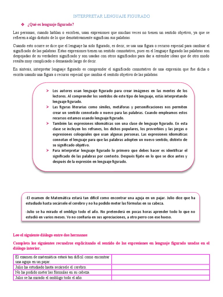 Cómo interpretar lenguaje figurado | PDF | Comunicación humana ...