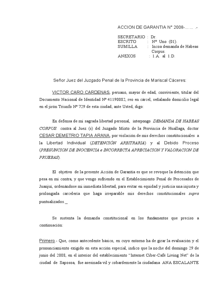 Accion Habeas Corp | PDF | Habeas corpus | Debido al proceso