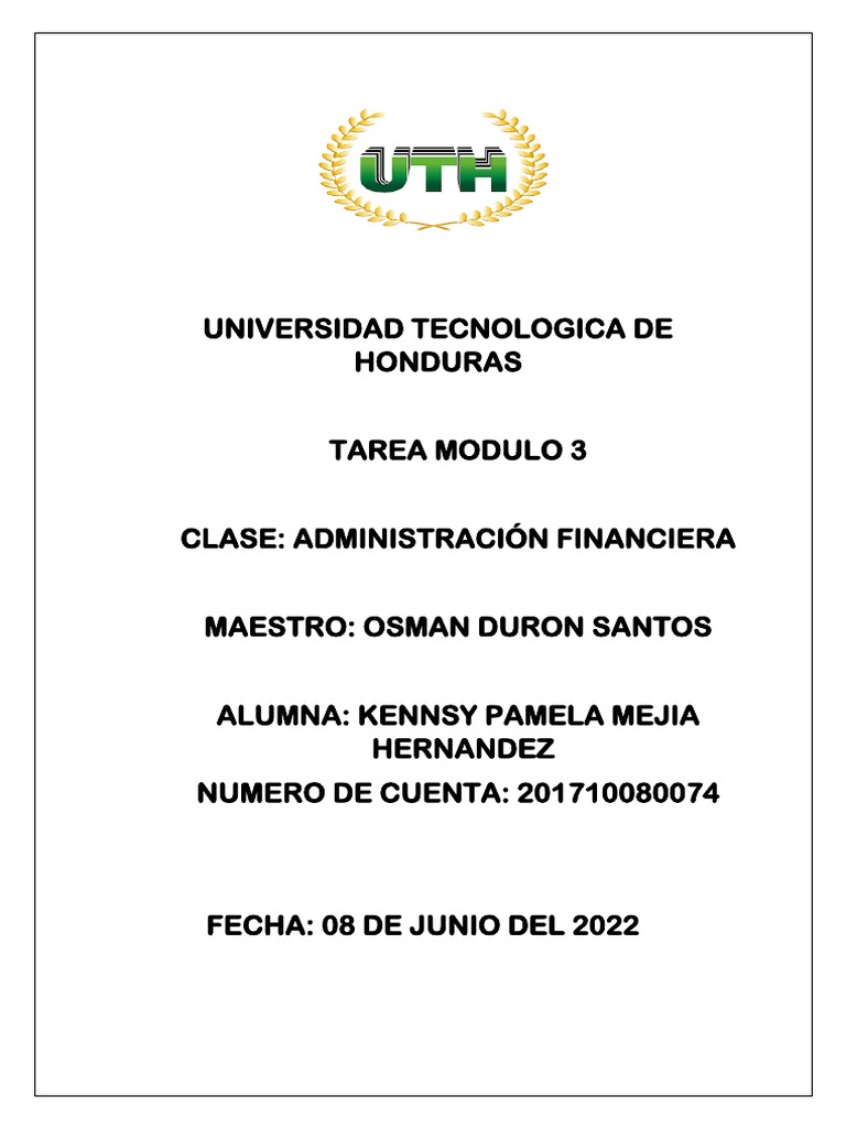 Tarea Modulo 3 Administración | PDF | Liquidez de mercado | Inversiones