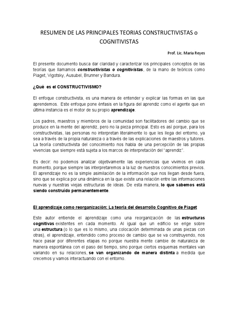 Resumen de Las Principales Teorias Constructivistas | Descargar gratis PDF | Esquema (psicología ...