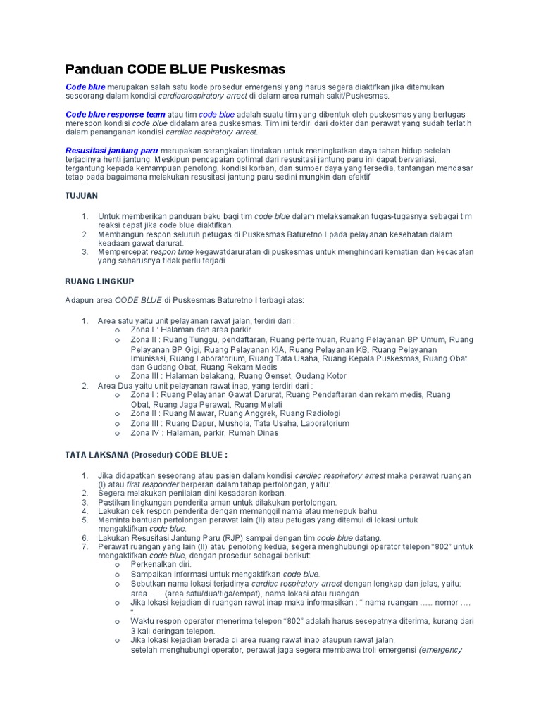 Panduan CODE BLUE Puskesmas | PDF