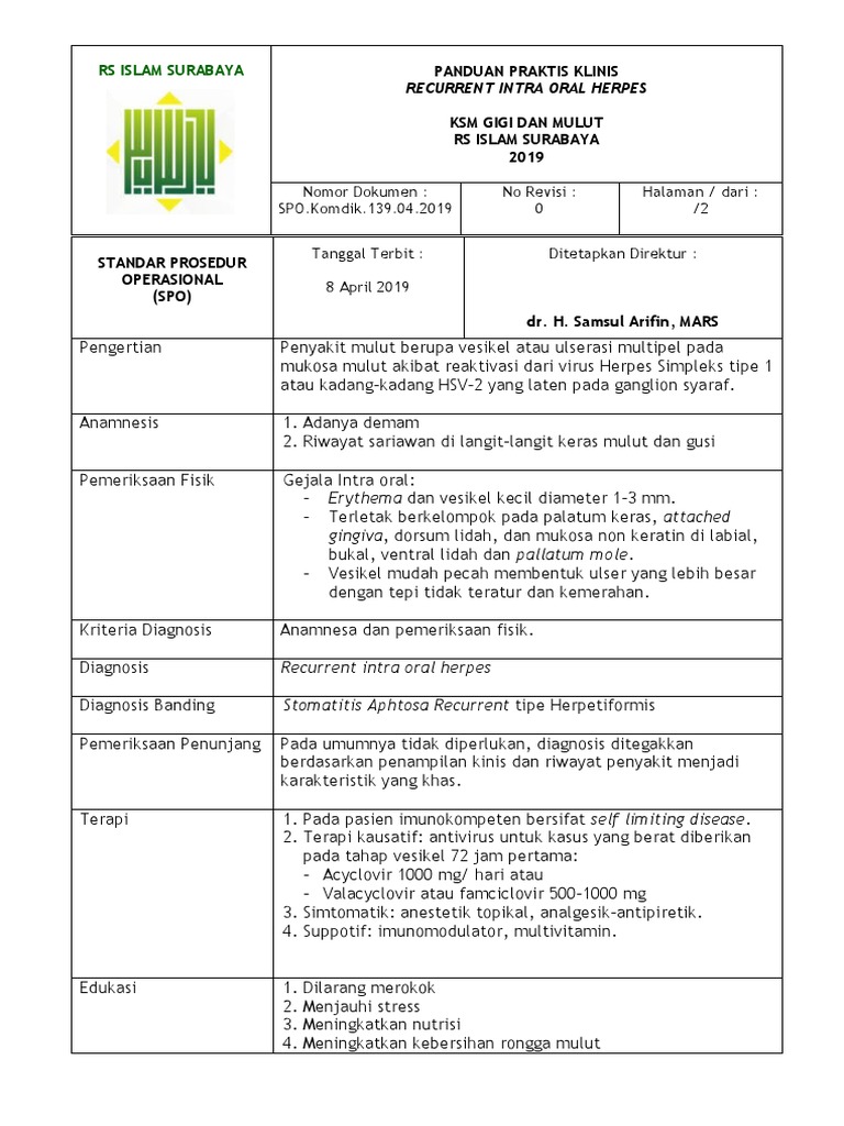 Panduan Recurrent Intraoral Herpes | PDF