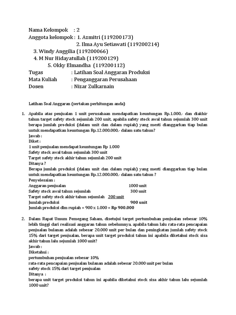 Latihan Soal Penganggaran Produksi | PDF