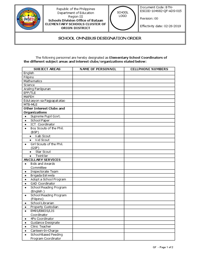 School Omnibus Designation Order | PDF
