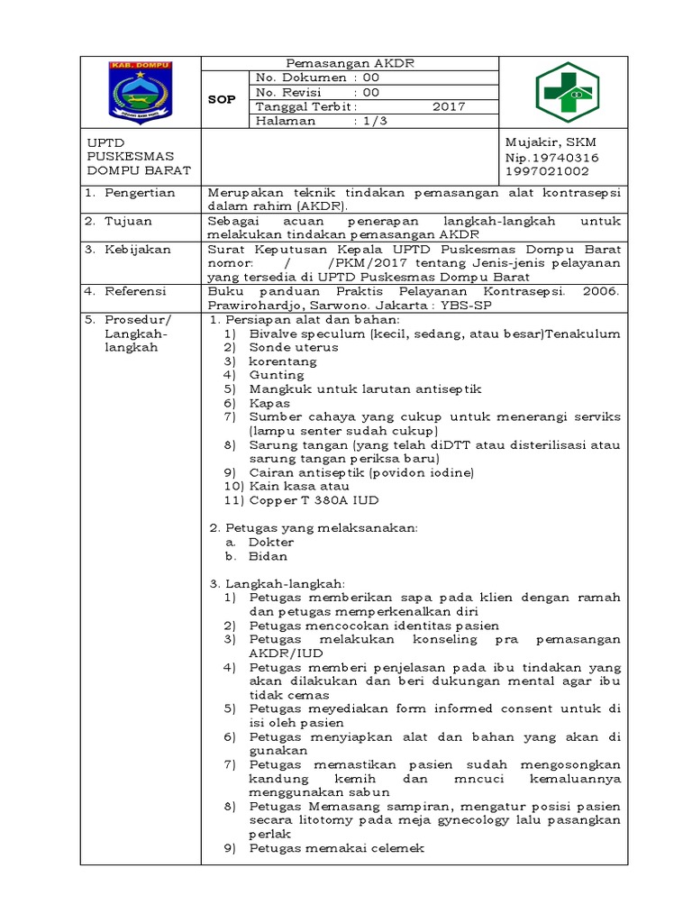 Sop Pemasangan AKDR | PDF