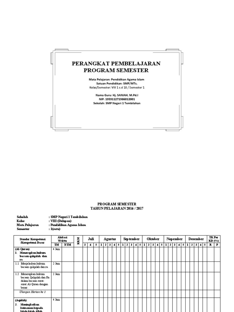 PROGRAM SEMESTER Kls VIII | PDF