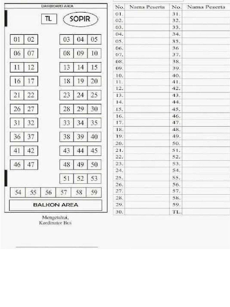 Denah Kursi Bus 60 Seat | PDF