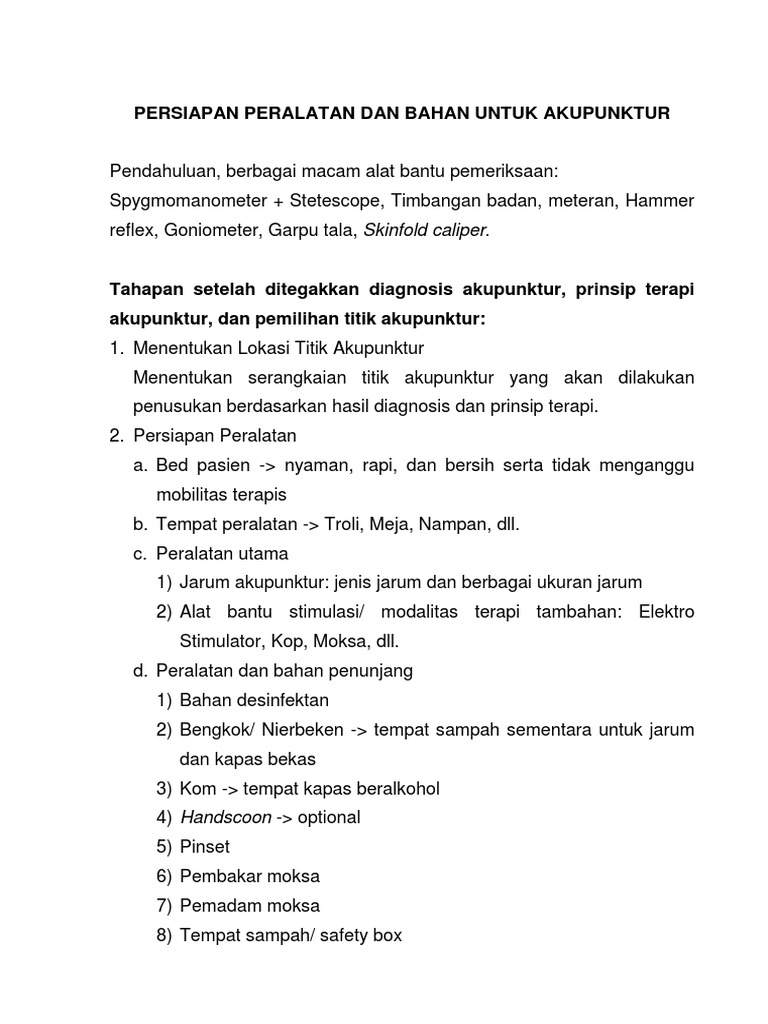 Persiapan Terapi Akupunktur | PDF