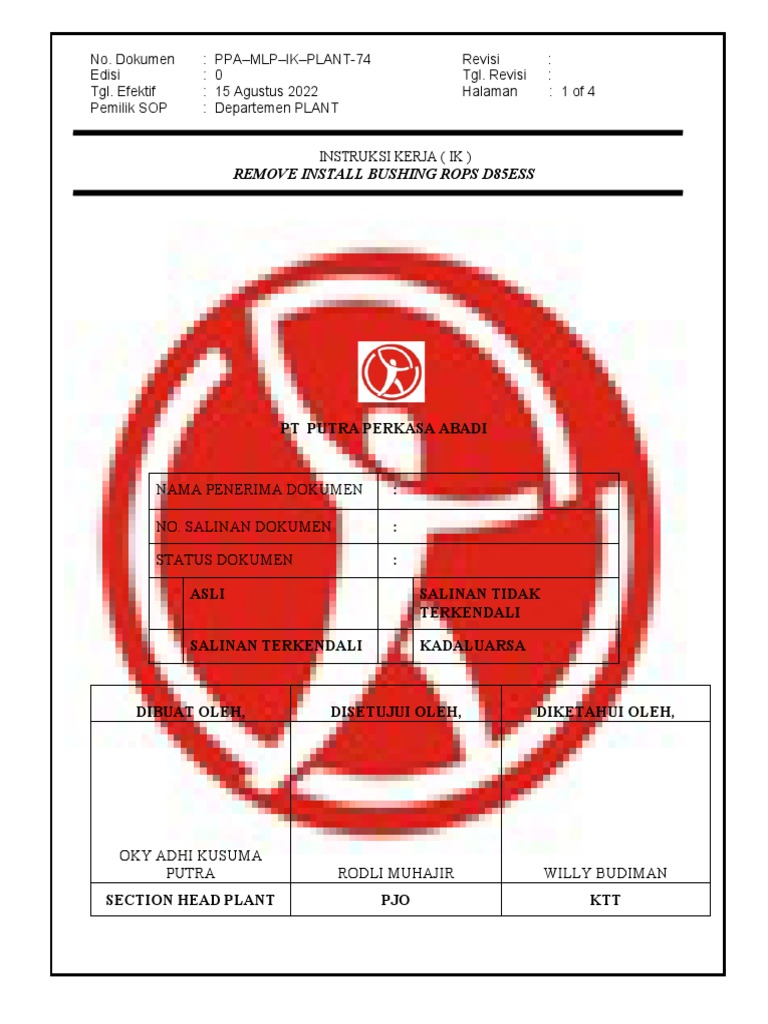 PPA-MLP-IK-PLANT-74 Remove Install Bushing ROPS D85ESS | PDF PPA-MLP-IK-PLANT-74 Remove Install Bushing ROPS D85ESS | PDF