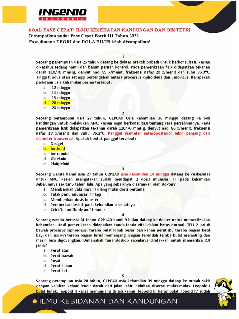 OBGYN - SOAL FASE CEPAT - BATCH III 2022 (1) - Unlocked | PDF