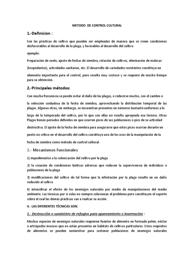 Metodo de Control Cultural | PDF | Plaga (organismo) | Agricultura