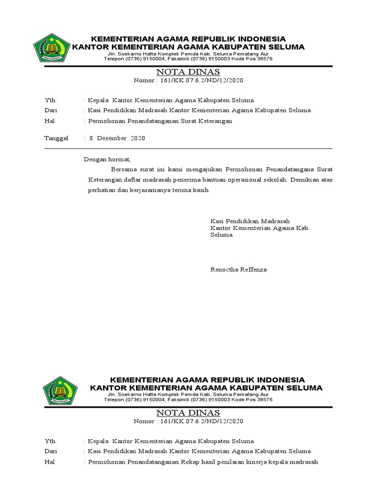 Nota Dinas Sinta | PDF