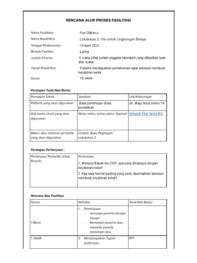 M3. Contoh Rencana Alur Proses Fasilitasi (Luring) | PDF