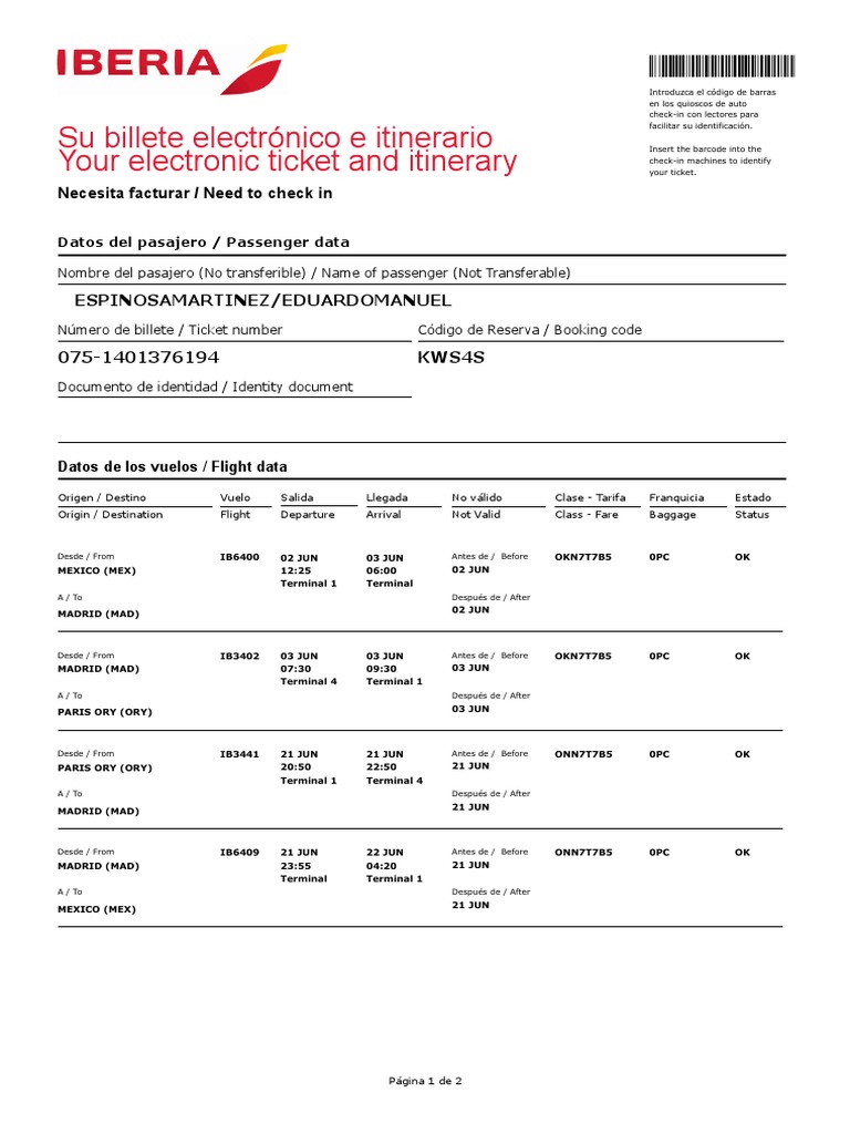 Iberia Boleto | PDF | Transporte | Documento