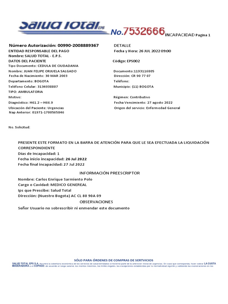 Incapacidad Salud Total | PDF