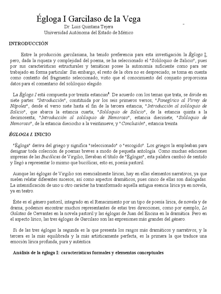 Análisis de la Égloga I de Garcilaso | PDF | Poesía | Amor