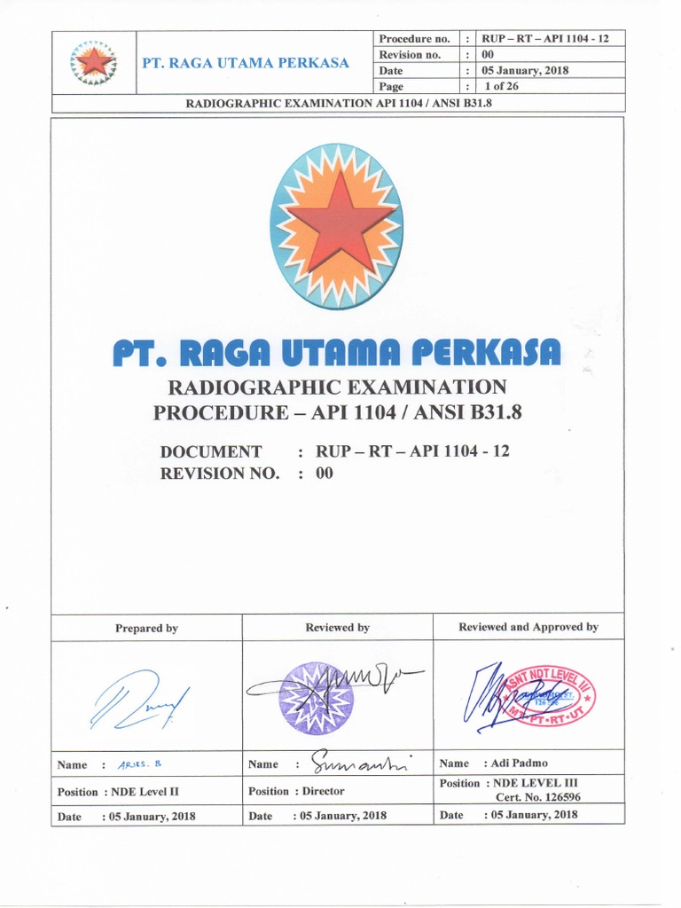 RUP - RT - API 1104 - 12 - Rev 00 Sign | PDF | Radiography | Steel