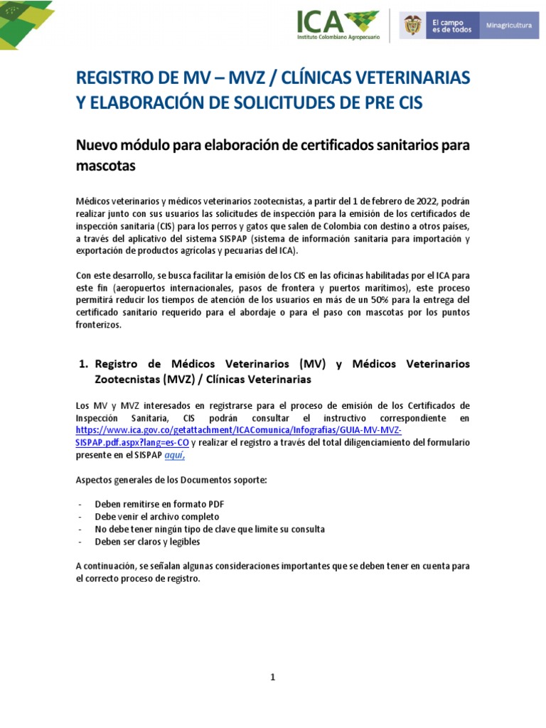 Guia de Registro de MV MVZ Clinicas Veterinarias y Elaboracion de Solicitudes de Cis 1 | PDF ...