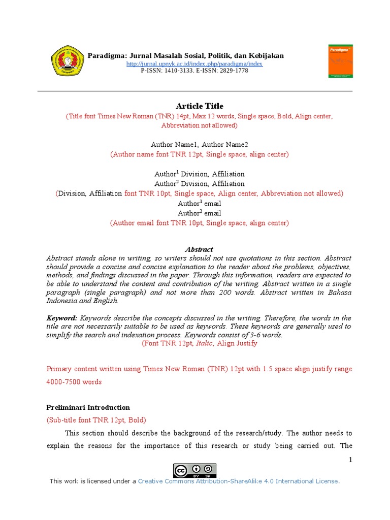 Template Manuscript Jurnal Paradigma (English Ver.) | PDF | Cognitive Science | Cognition