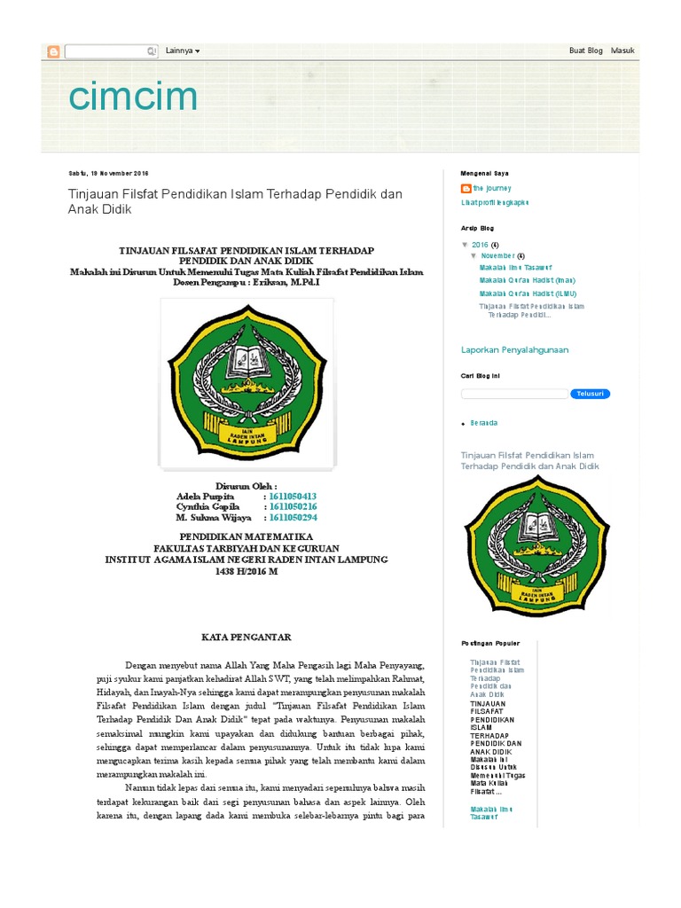 Cimcim - Tinjauan Filsfat Pendidikan Islam Terhadap Pendidik Dan Anak Didik | PDF