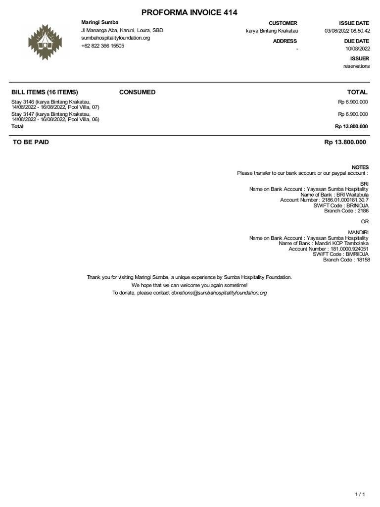 Proforma Invoice 414 | PDF | Payments | Banking