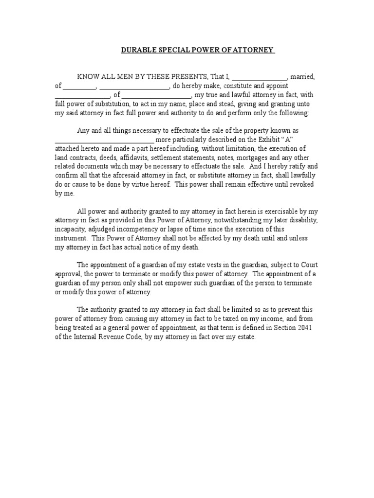 PDF Template Durable Power of Attorney Poa Template | PDF | Power Of ...