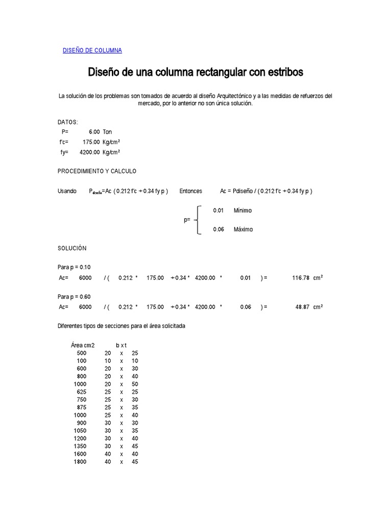 Diseño de Columna Rectangular Con Estribos Miguel | PDF