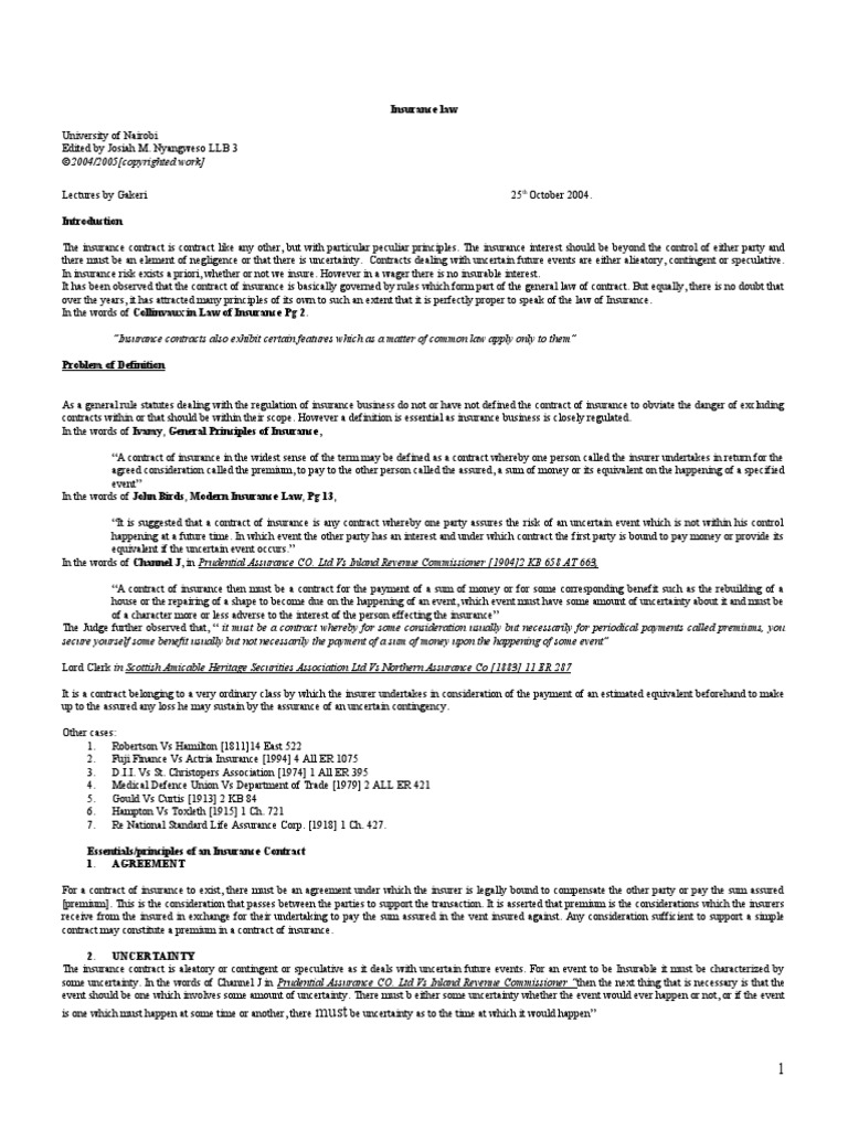 Insurance law notes | PDF | Insurance | Risk