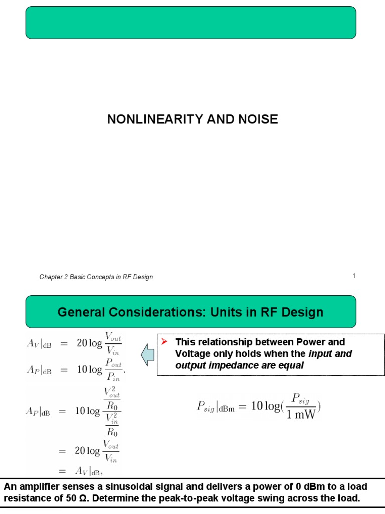 RF Design: Nonlinearity and Noise Basics | PDF | Amplifier | Field ...