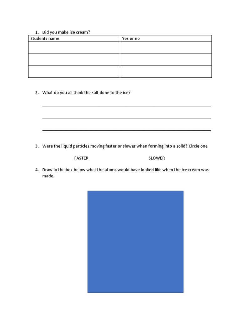 Ice Cream Science Experiment Worksheet | PDF