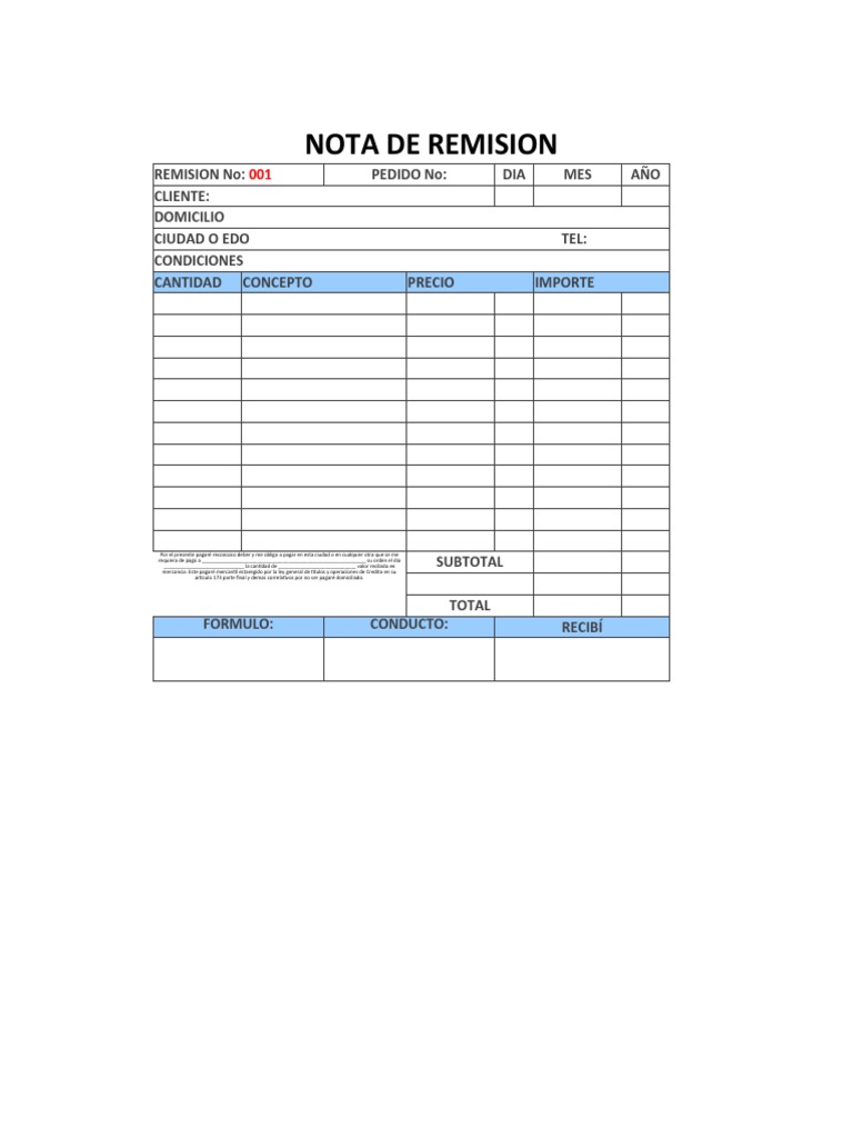 Formato de Nota de Remisión | PDF
