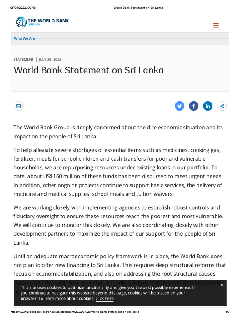 World Bank Statement On Sri Lanka | PDF | World Bank | Economies