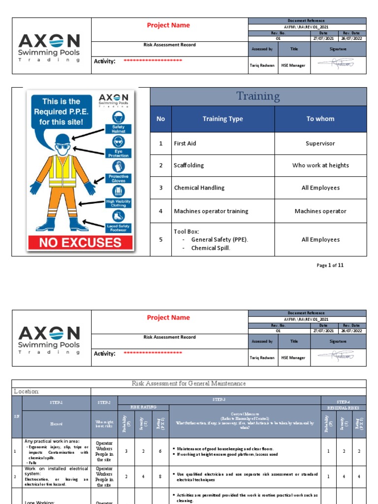 Risk Assessment For Pools Maintenance | PDF | Personal Protective ...