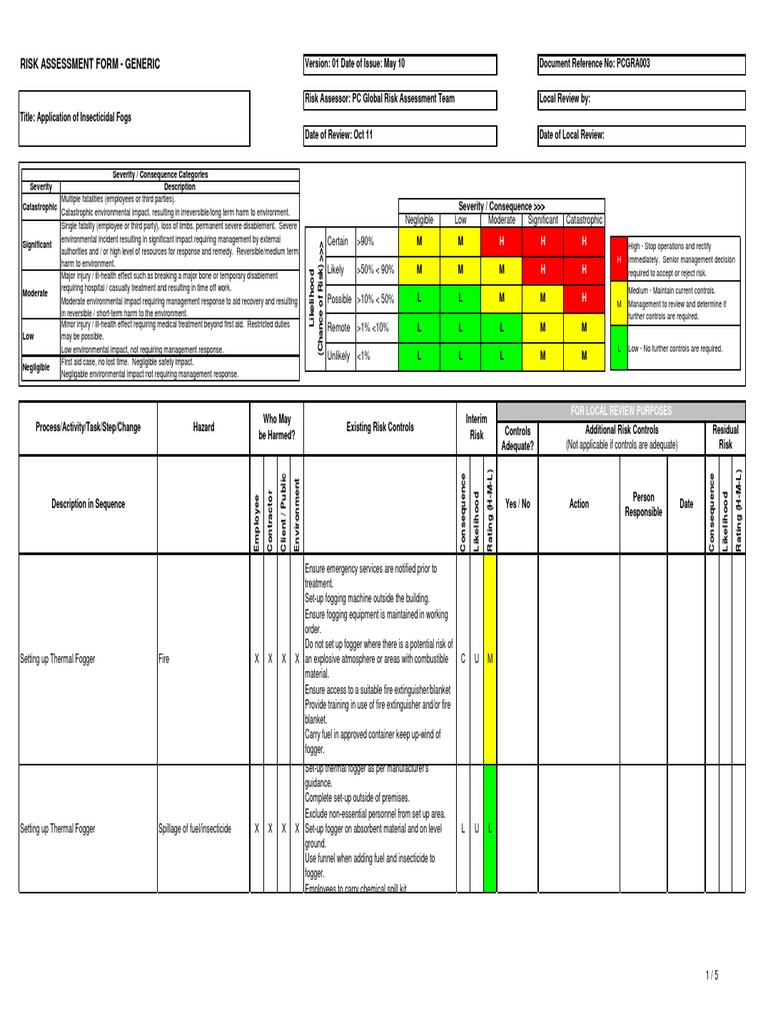 Fog Pest Control Risk Assessment | PDF | Risk | Fires