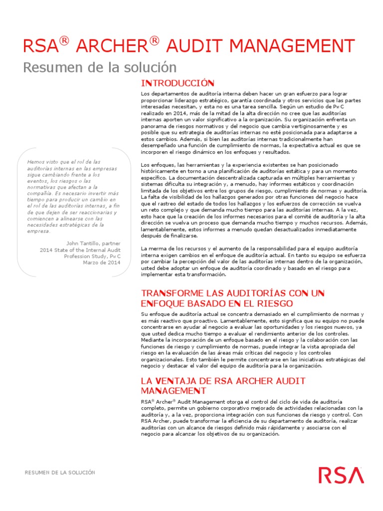 SPANISH Solution Brief RSA Archer Audit Management H13400-2 | PDF ...
